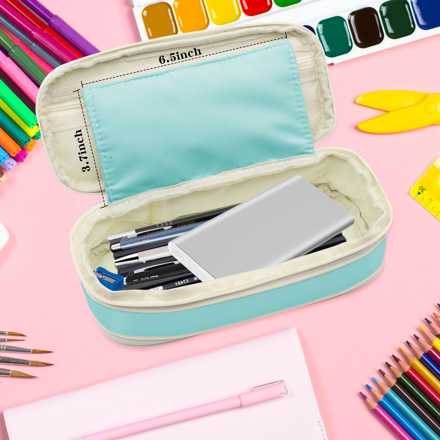 Eliamo Large Capacity Pencil Case with Zipper for Office and School, Pen Bag for Students and Adults for School Supplies Storage or Cosmetic Storage, Blue