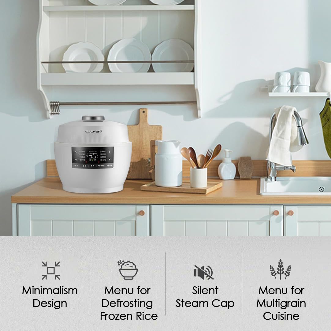 CUCHEN CRT-PQWK0340WUS | Induction Heating Pressure Rice Cooker 3 Cup (Uncooked) and Warmer (0.56 quarts): 3 person serving / per use | Thermo Guard | Auto Steam Clean | Voice Guide | Made in Korea | White