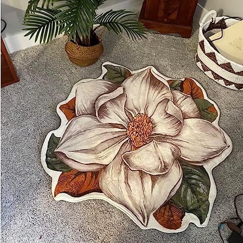 Flower Shaped Rug Round Carpet Trendy Bath Mat Rugs Non Slip Rug Cute Cozy Bath Mat for Indoor Bedroom Living Room Bathroom Kitchen Floor Mat, Diameter 31.5â Lily