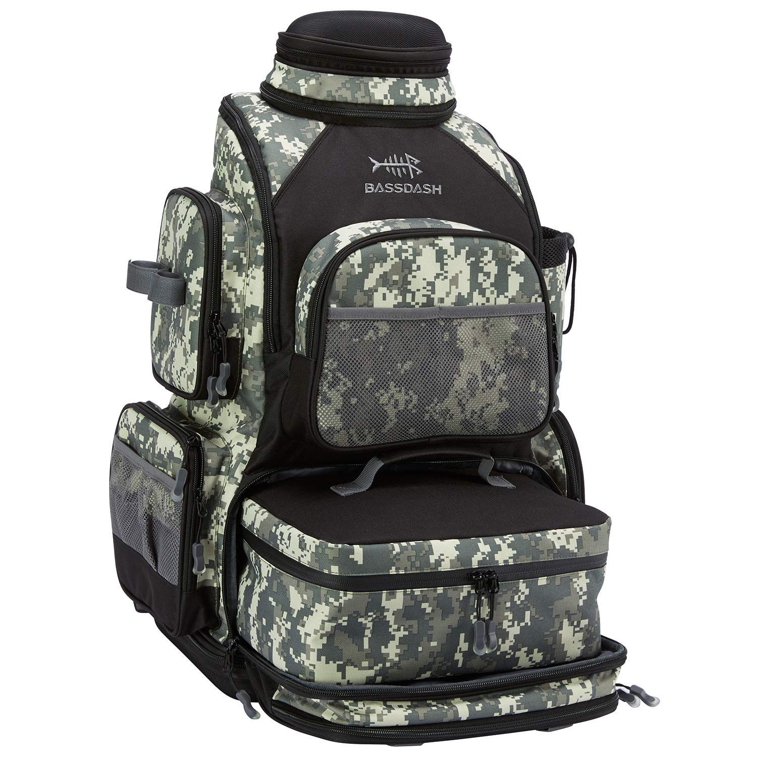 BASSDASH Fishing Tackle Backpack Water Resistant Lightweight Tactical Bag Soft Tackle Box with Rod Holder and Protective Rain Cover