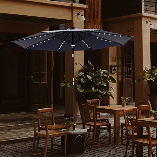 C-Hopetree 10 ft Outdoor Patio Market Table Umbrella with Solar LED Lights and Tilt, Anthracite