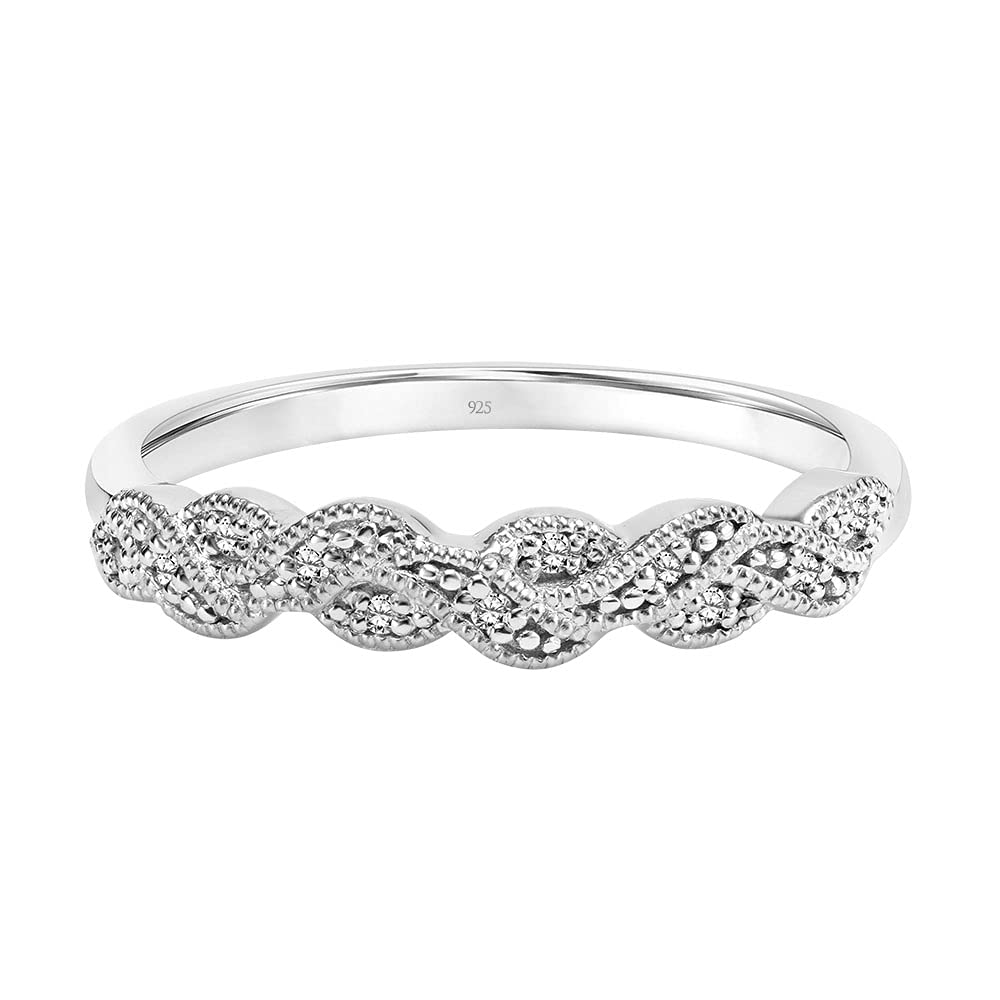 Braided Diamond Anniversary Ring in 925 Sterling Silver 0.04 Cttw (I-J Color, I3 Clarity), Size 8, by Brilliant Expressions