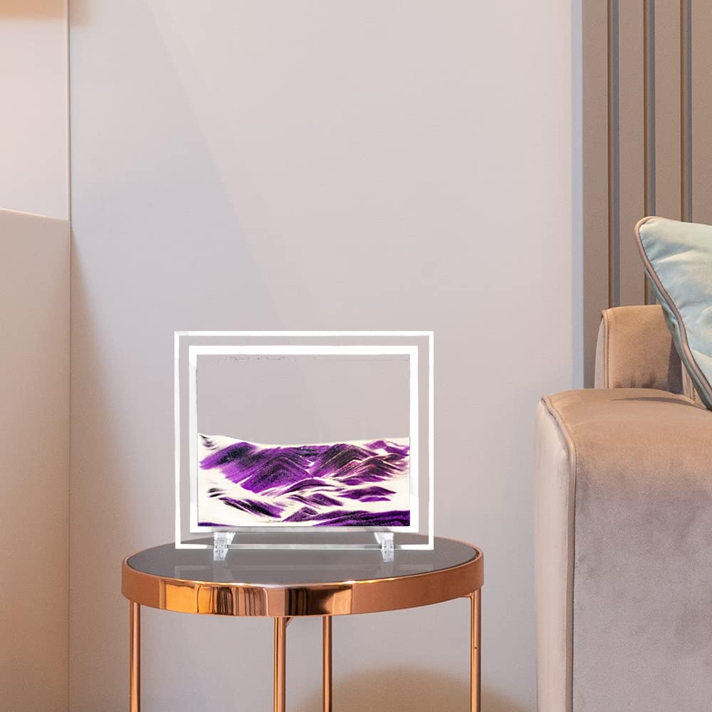 Muyan Moving Sand Art Picture Sandscapes in Motion Dynamic Sand Picture Glass 3D Deep Sea Display with Stand Decor Desktop Home Office Creative Gift (Purple, 7inch)