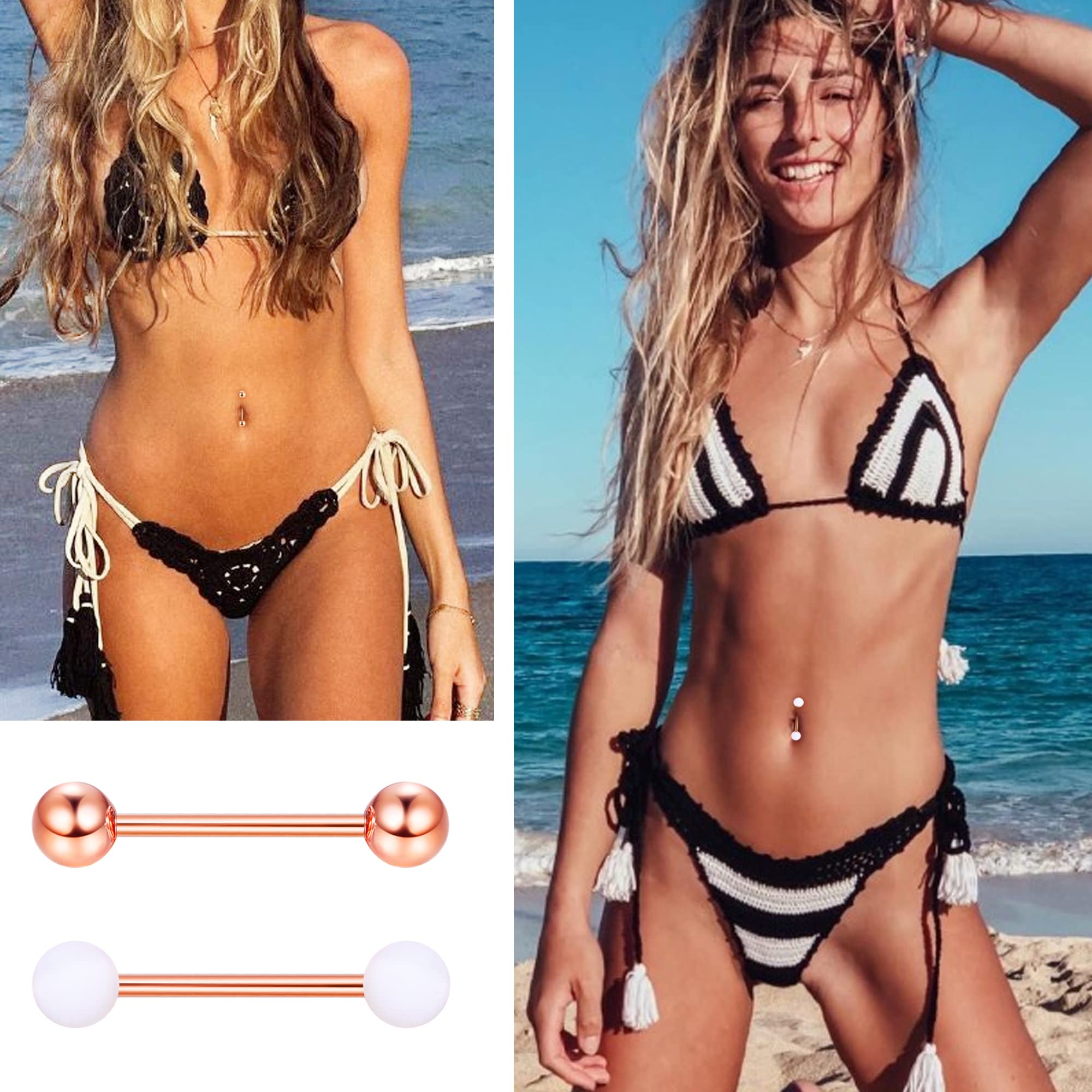 Besteel π π·ππππ Nipple Piercing Jewelry Stainless Surgical Steel Nipple Rings Set Cute CZ Ball Heart Butterfly Snake Tongue Belly Barbell Body Jewelry for Women 14G Rose Gold