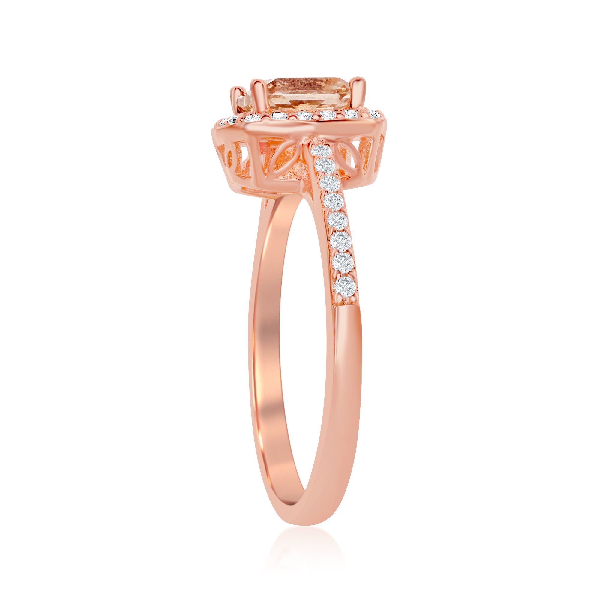 Beaux Bijoux Simulated Morganite Engagement Ring for Women | Sterling Silver Rose Gold Plated Morganite CZ Diamond Halo Ring | Square Princess Shaped Center Stone | Rose Gold Ring (Size 7)