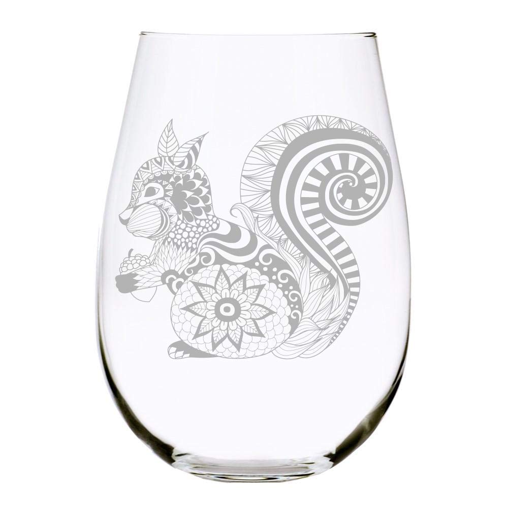 C & M Personal Gifts Stemless Wine Glass – Distinctive Squirrel Engraved Cocktail Glass Made from Lead-Free Crystal for Men and Women – Ideal for Squirrel Lovers – 17 Oz (S2)