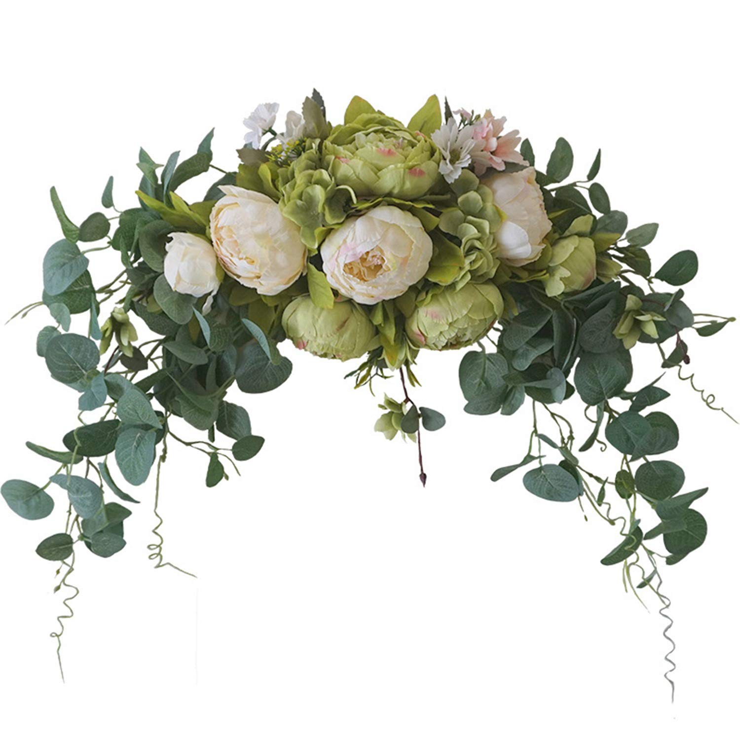 JVSISM Floral Swag, Peony Flowers and Eucalyptus Leaves, Front Door Lintel Swag, for Wedding Wall Window Arch Home Garden Decor