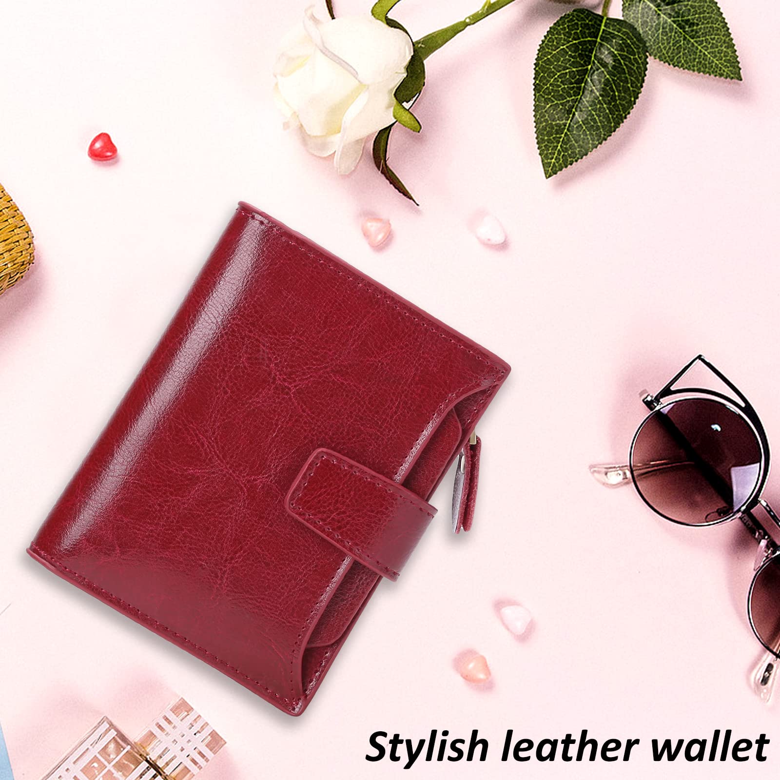 CALIYO Short Wallet for Women, Minimalist Bifold Small Wallets, Lady Clutch Wallet,Women Coin Purses with RFID Blocking Genuine Leather Wallet for Women(Wine Red)