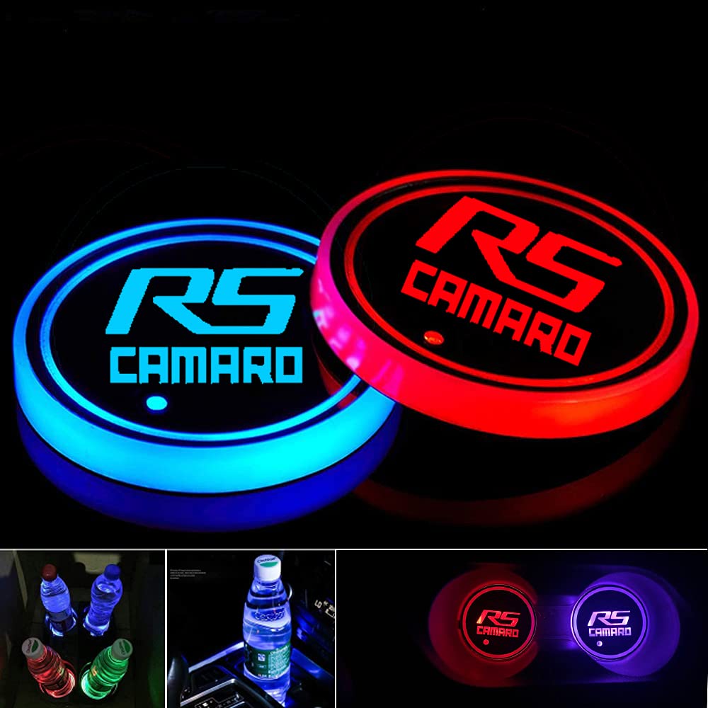 biaozhi 2pcs LED Cup Holder Lights for Camaro RS, LED Car Coasterss with 7 Colors Luminescent Light Cup Pad, USB Charging Cup Mat Accessories(forRS) A-311