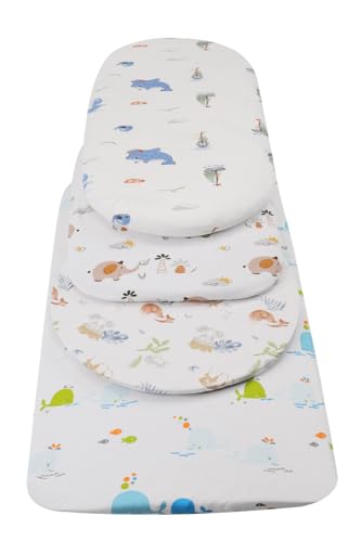 Bassinet Sheets 16" x 32", 2 Pack, 100% Jersey Knit Cotton, Ultra Soft Breathable Grey Arrows and Black Triangles