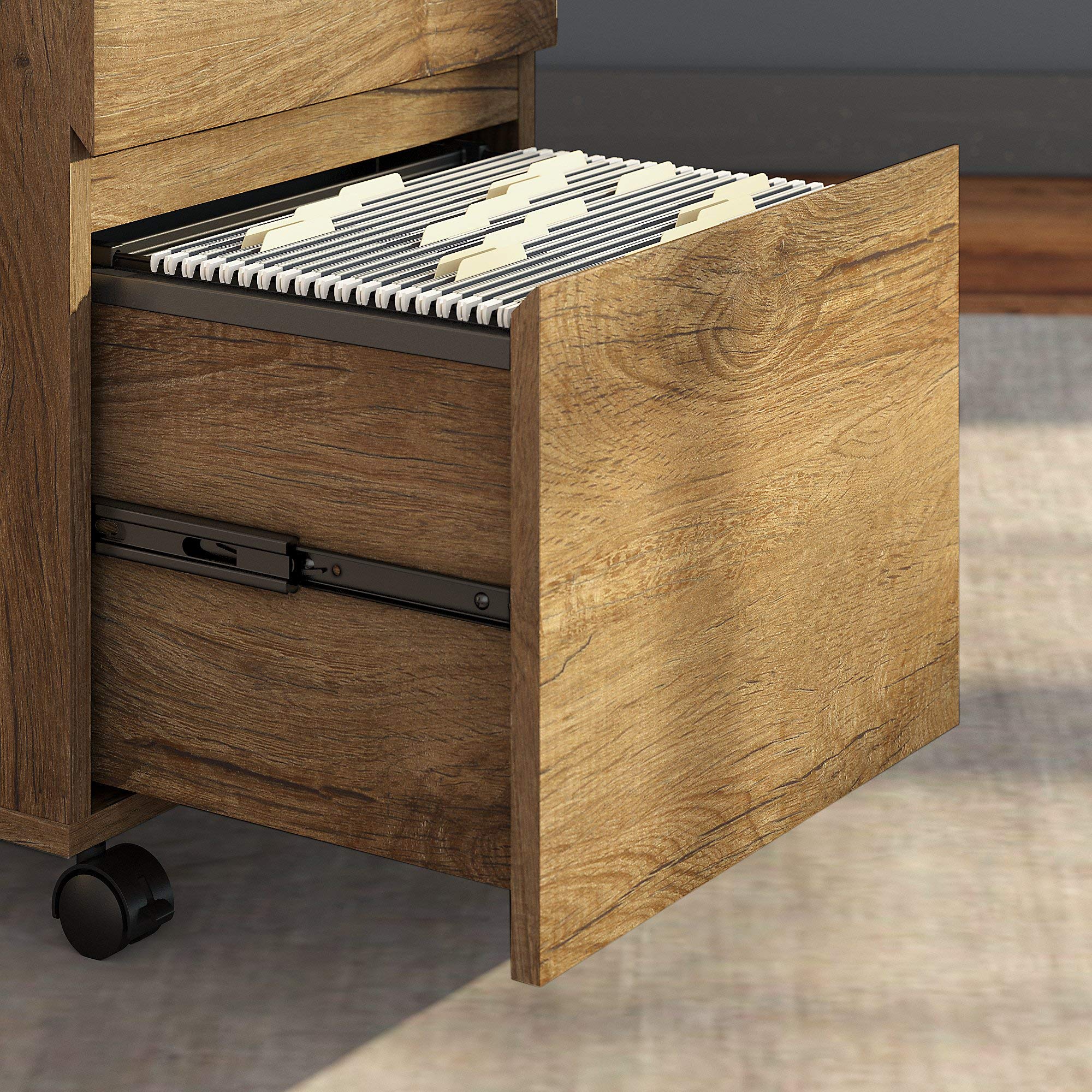 Bush Furniture Latitude Desk and Cabinet, 60W, Rustic Brown