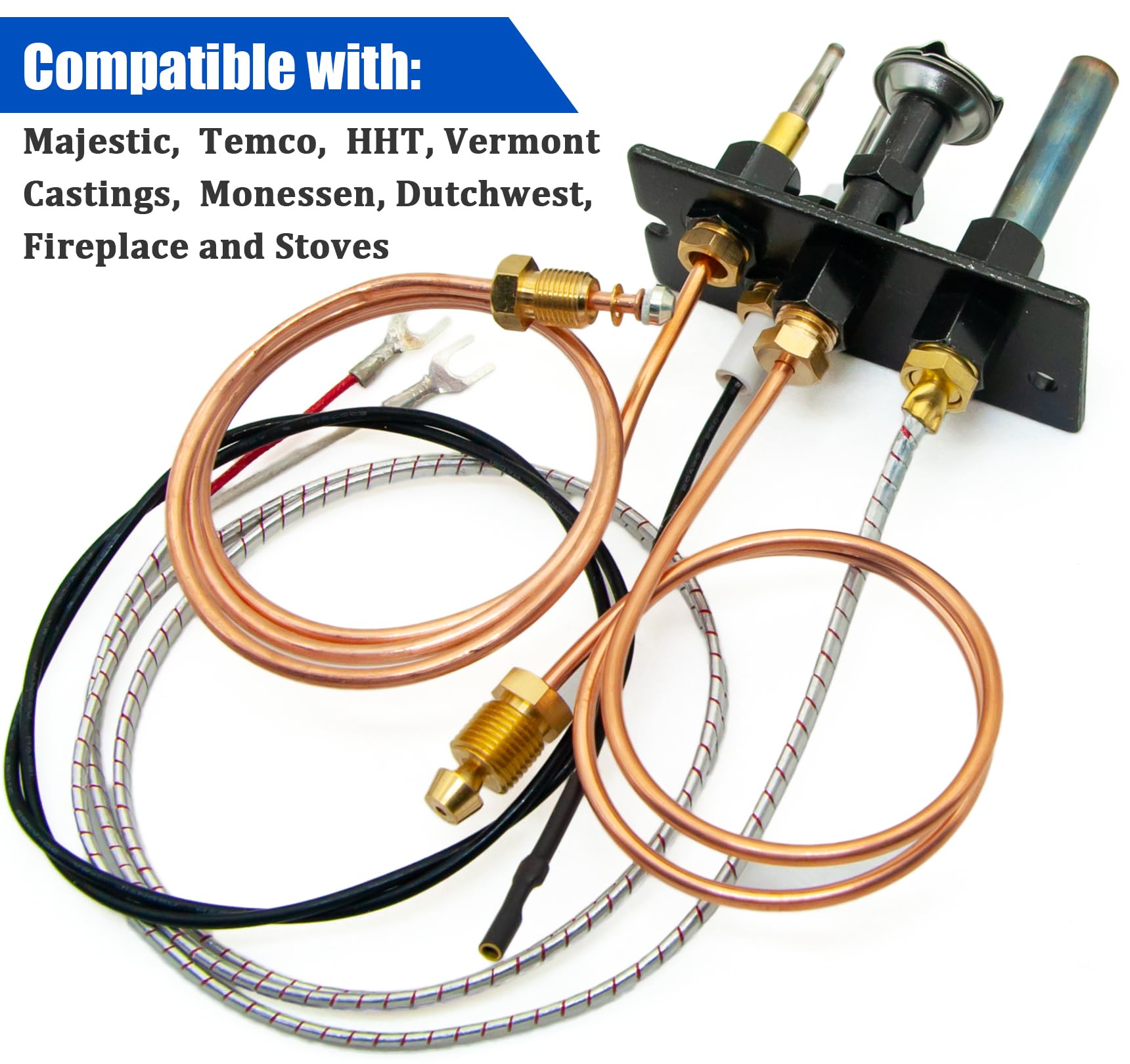 Propane and Natural Gas Pilot Assembly Replaces 10002265 10002264, LP NG 3 Way Pilot Replacement for Majestic,Temco,Vermont Castings Dutchwest,Fireplace and Stoves(Include Free NG Nozzle)