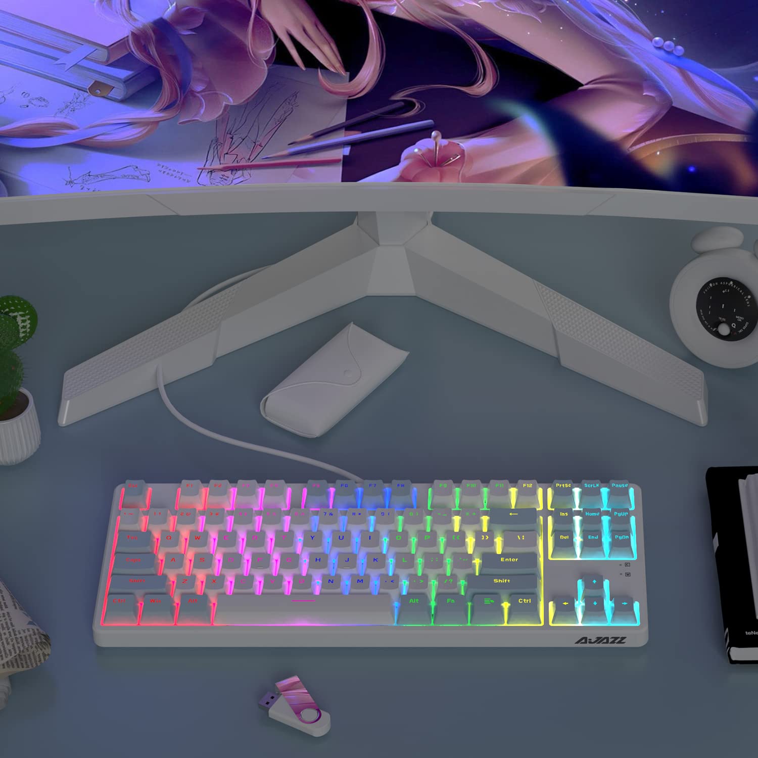 DAIDAI 87 Key TKL Hot Swappable Mechanical Wired Keyboard with OEM PBT Keycpas | 22-Modes Rainbow Backlit | Removable Magnetic Top Cover Gaming Keyboard for PC Gamer (Clicky Blue Switch)