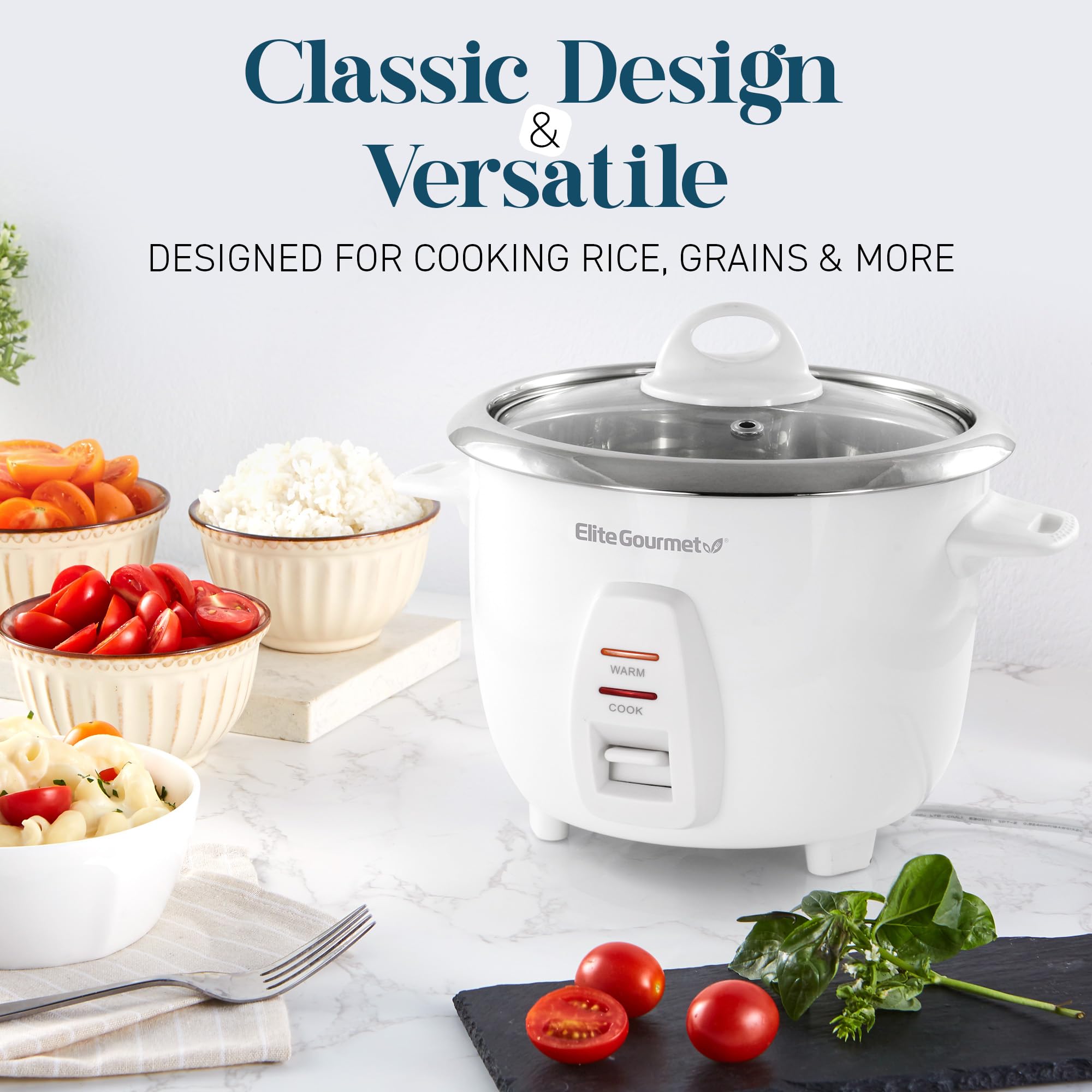 Elite Gourmet ERC-2020 Electric Rice Cooker with Stainless Steel Inner Pot Makes Soups, Stews, Grains, Cereals, Keep Warm Feature, 20 Cups Cooked (10 Cups Uncooked), White