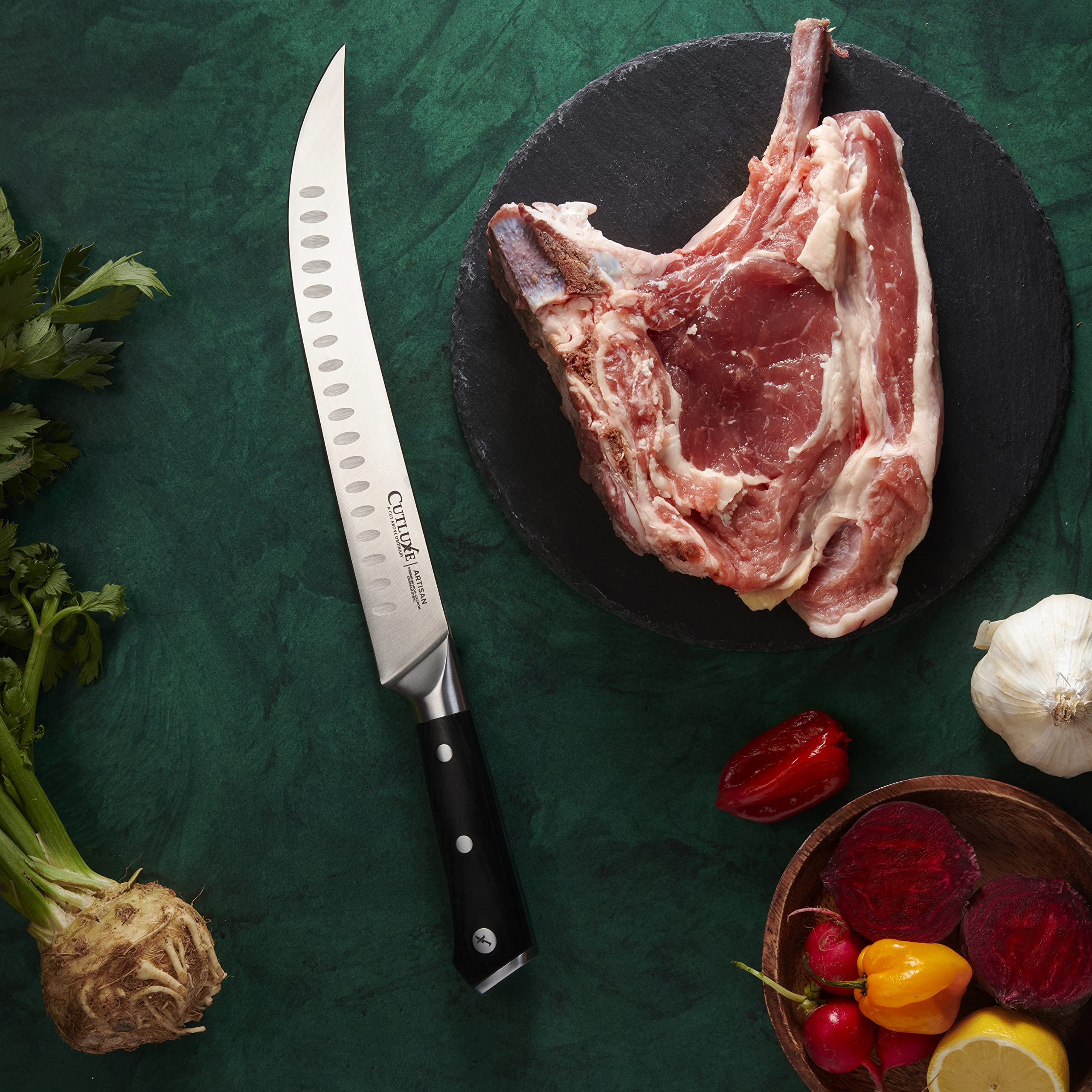 Cutluxe Butchers Knife Set – Cimeter and Bullnose Butcher Breaking Knives – Forged High Carbon German Steel – Full Tang & Razor Sharp – Ergonomic Handle Design – Artisan Series