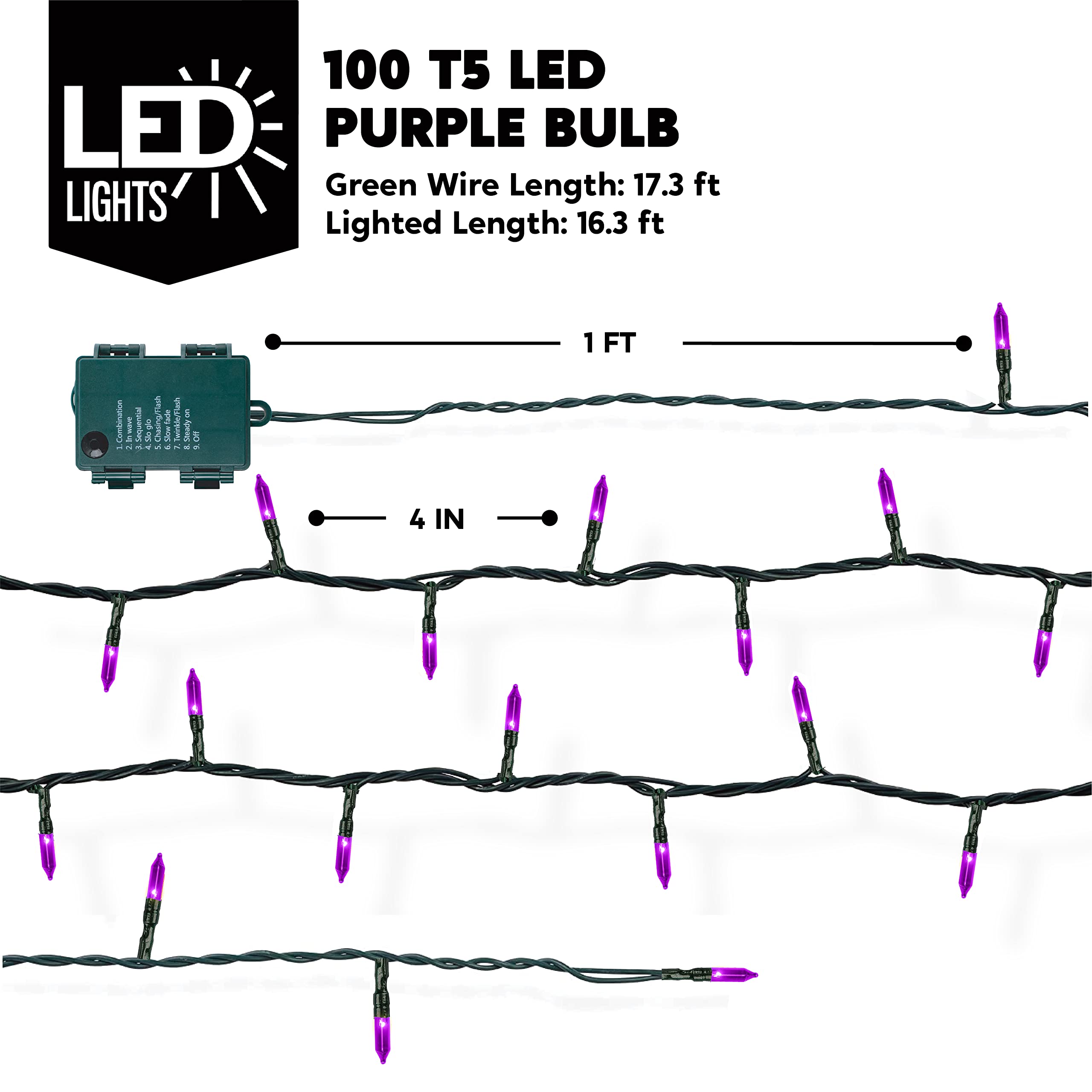 Joiedomi 100 (2x50) LED Halloween String Lights 67.2FT (2x33.6) Green Wire for Indoor Outdoor Holiday Décor Halloween Event Decoration, Tree, Eaves, Haunted House Theme Party (Purple)