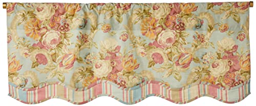 Waverly Spring Bling Modern Farmhouse Floral 3-Piece Reversible Quilt Bedding Bed Spread Set, Queen, Vapor & Spring Bling Valances for Windows Rod Pocket Curtains, 52" x 18", Vapor