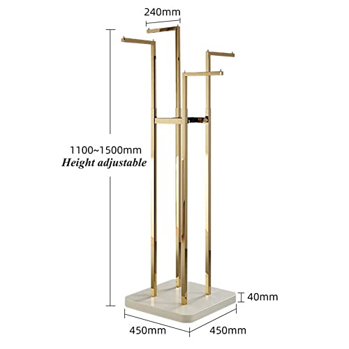 Etlegor Clothing Rack – Heavy Duty 4 Way Rack, Stainless Steel Floor Hanging Clothes Rack Adjustable Height Arms Thickened Base Perfect for Clothing Store Display with 4 Straight Arms