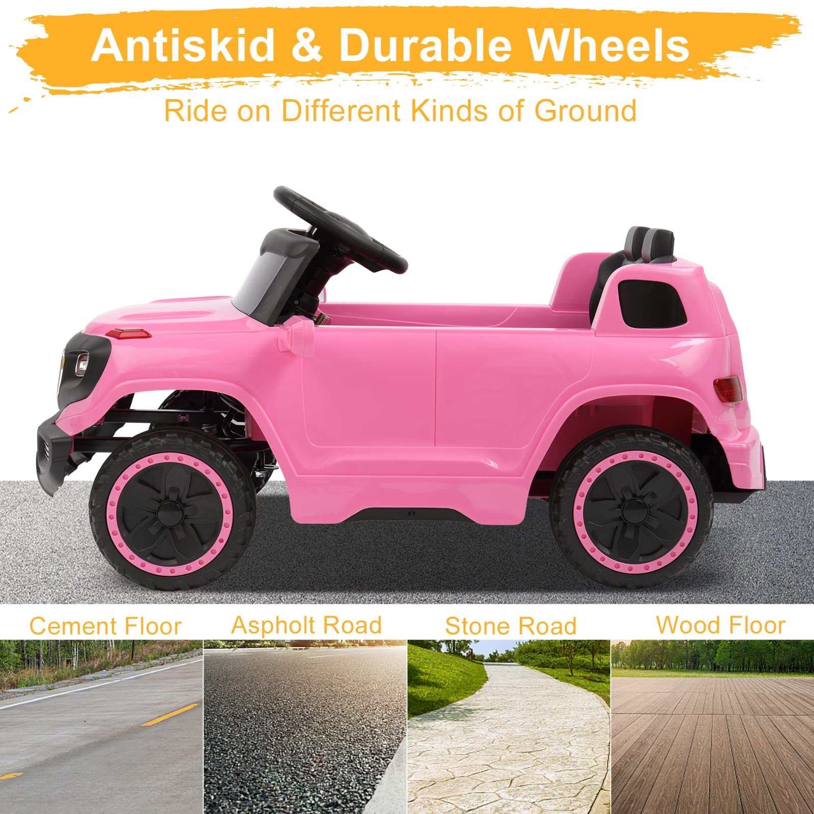 JOYMOR Kids Ride on Toy, Kids Truck 6V Battery Motorized Vehicles, w/Parent Remote Control, Children's Best Toy with 3 Speeds (Pink)