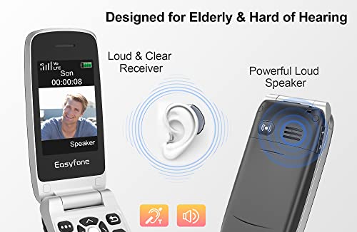 Easyfone Prime-A1 Pro 4G Big Button Flip Cell Phone for Seniors | Easy-to-Use | Clear Sound | SOS Button w/GPS | SIM Card & Flexible Plans | Convenient Charging Dock (Black)