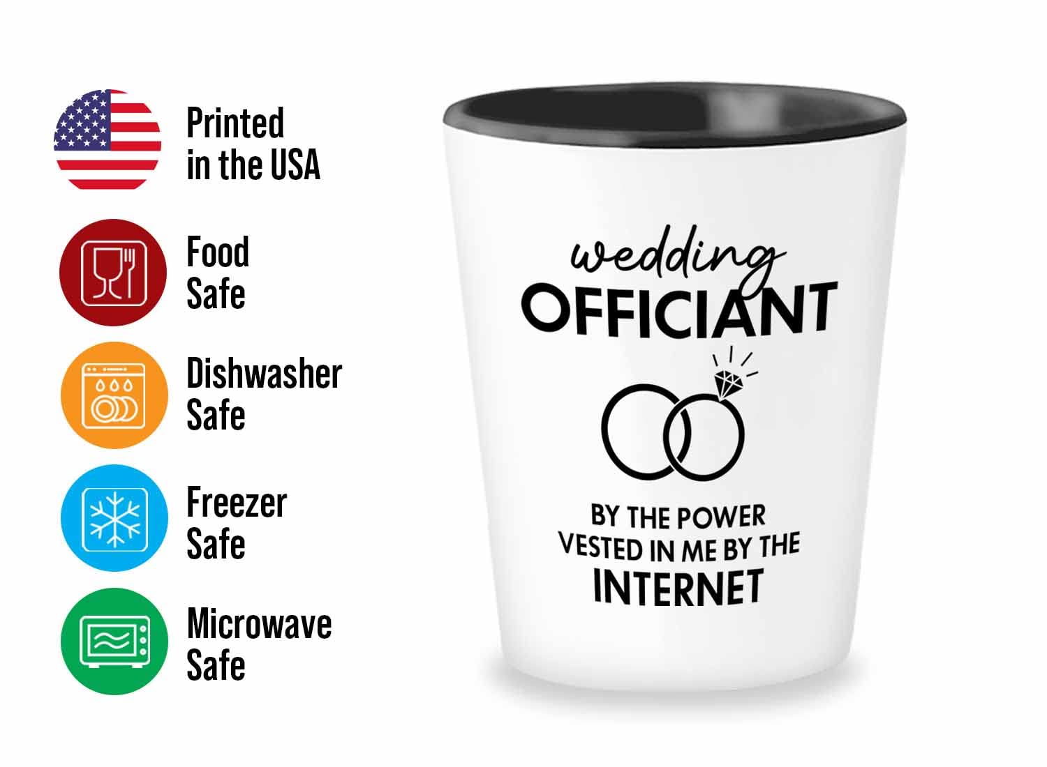 Bubble Hugs Wedding Officiant Shot Glass 1.5oz - Power Vested by Internet - Funny Officiant Proposal Marry Us Invitation Pastor Priest Internet Ordained Minister Humor