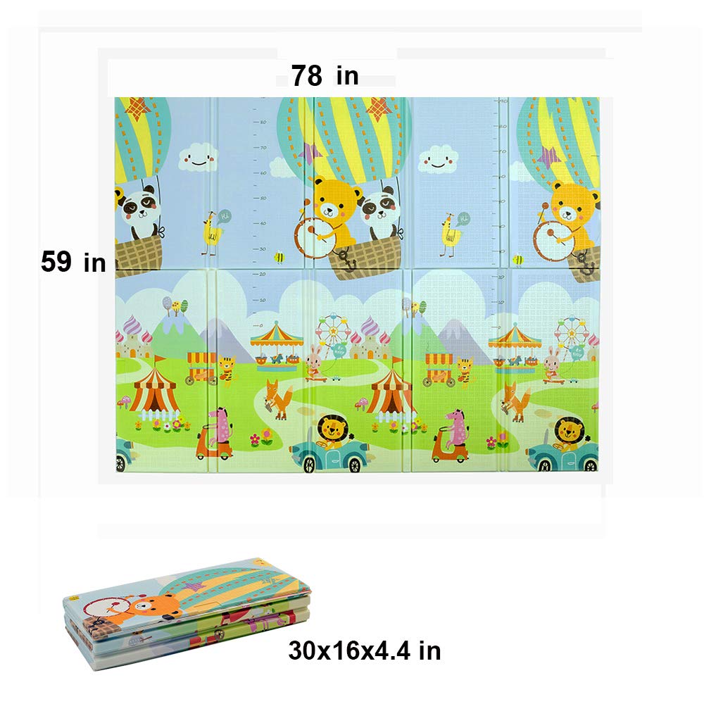 Baby Play Mat,Extra Large Baby Crawling Mat,Foldable & Reversible Foam Playmat,Non Toxic Padding Waterproof for Infants Toddlers(78x59x0.4 in)