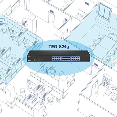 TRENDnet 24-Port Unmanaged Gigabit 10/100/1000 Mbps GREENnet Metal Housing Switch, 48 Gbps Switching Fabric, Fanless, Rack Mountable, TEG-S24G
