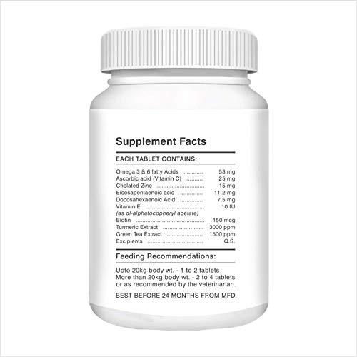Drools Absolute Skin + Coat Tablet- Dog Supplement, 50 Piece for All Breed Sizes for Dogs Preservative-Free