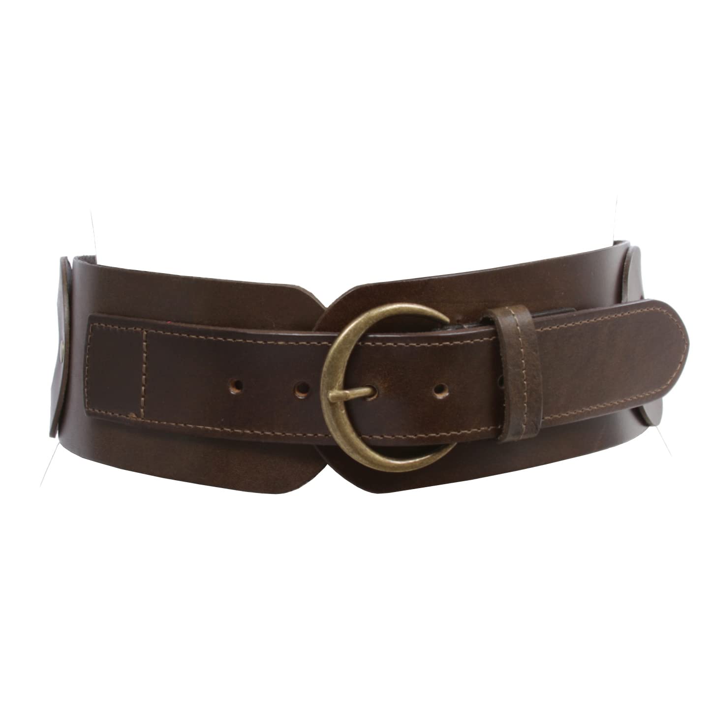 Ladies 3" (75 mm) Wide High Waist Round Disk Linked Braided Cowhide Top Full Grain Leather Belt, Brown | 34"