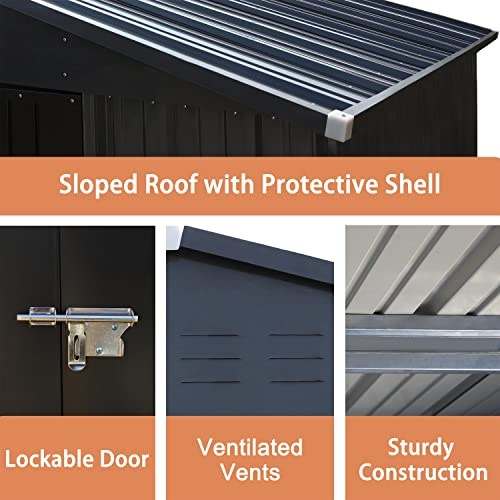 MUPATER 8' x 10' Outdoor Storage Shed with Double Doors, Garden Metal Shed, Utility Tool Shed Storage for Backyard, Patio and Lawn with Vents, Grey