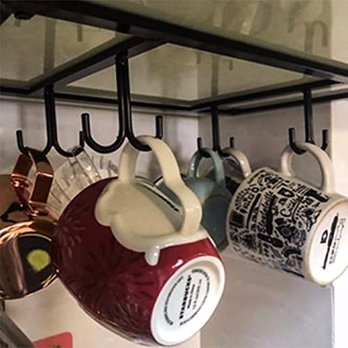 Drstarful Under Cabinet Hooks for Mugs, 16 in 1 Large Coffee Bar Mug Rack, Under Shelf Durable Metal Mug Hanger Holder for Coffee Cup Display, Hanging & Drying, Easy to Mount, Screws Included