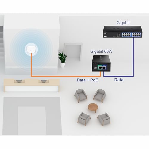 TRENDnet Gigabit PoE++ Injector, Supplies PoE (15.4W), PoE+ (30W), or PoE++ (60W), Network A PoE Device Up to 100m(328 ft), Supports IEEE 802.3af,802.at, Plug & Play, Black, TPE-117GI