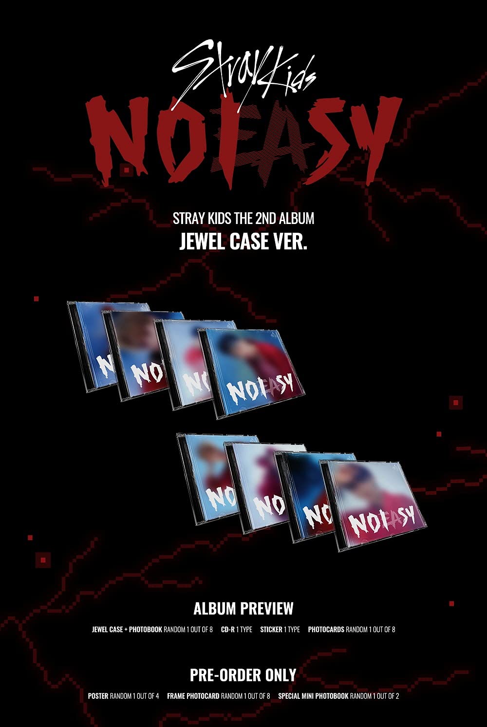 JYP Ent. STRAY KIDS - NOEASY [Jewel Case] (Vol.2) Album+Extra Photocards Set (LEE KNOW ver.) JYPK1272