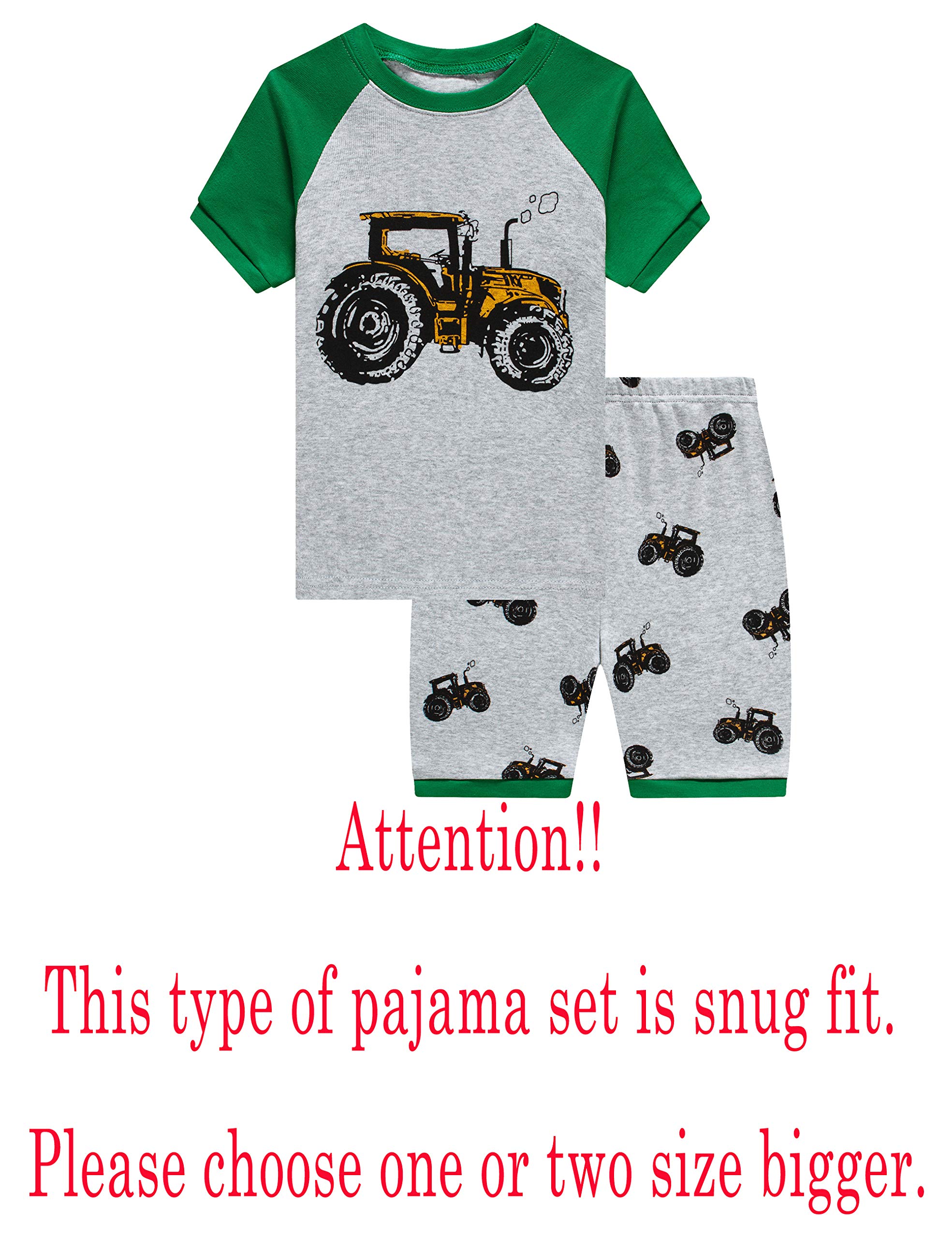 Family Feeling Tractor Little Boys Short Sleeve Pajamas Sets 100% Cotton Summer Pyjamas Kids Pjs Size 4T Tractor