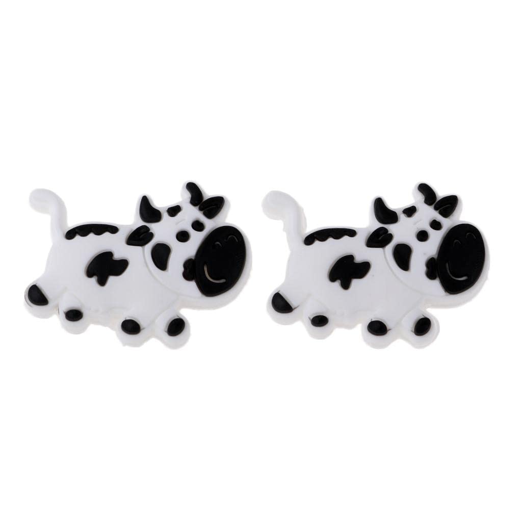 Baosity 2 Pieces Tennis Racquet Shock Absorber Vibration Dampeners - Various Animal Shape - White Cow