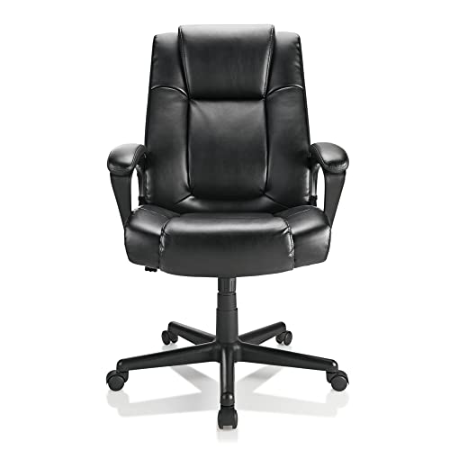 RealspaceĀ® Hurston Bonded Leather High-Back Executive Chair, Black, BIFMA Certified