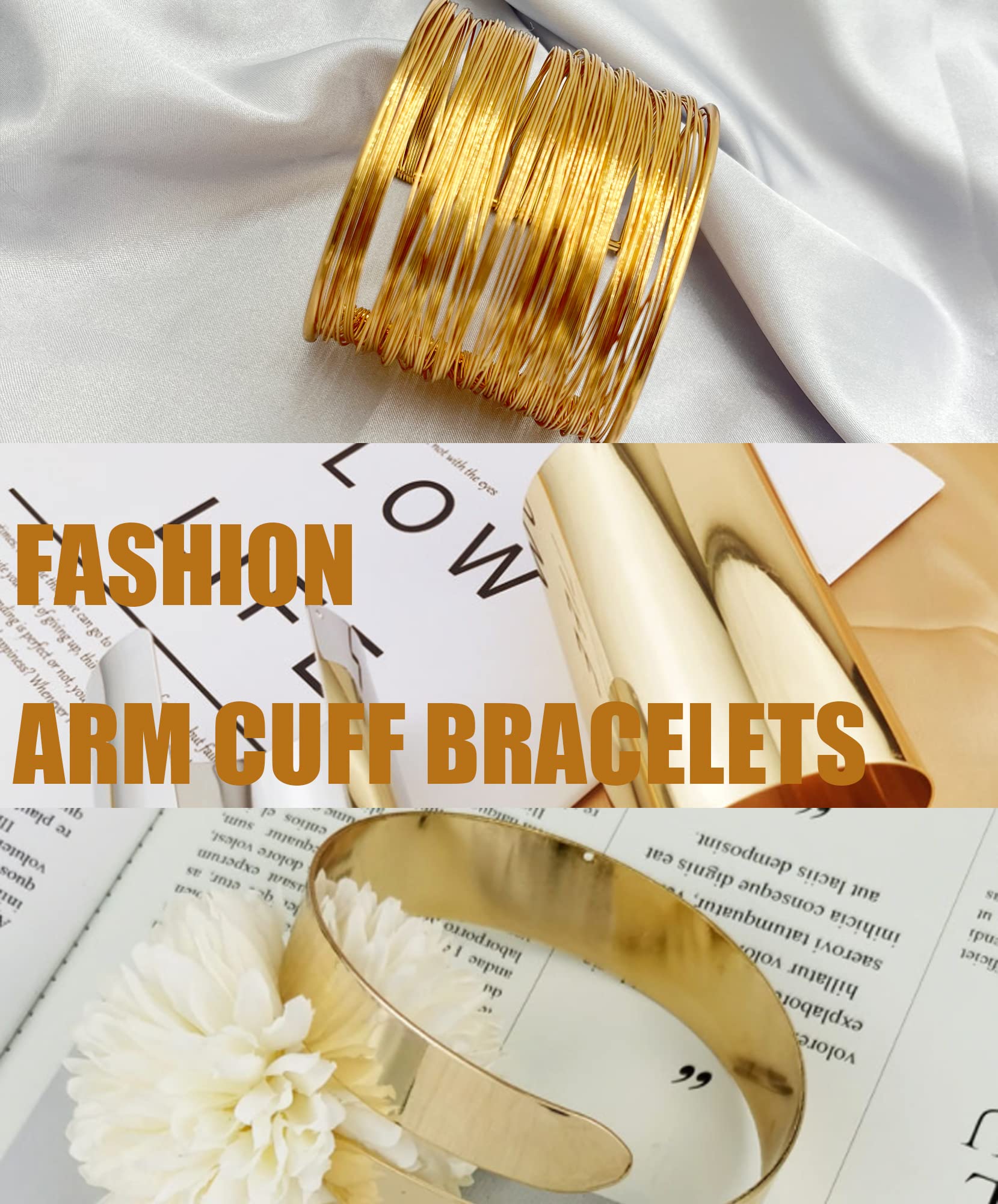 BOMAIL 6 Pieces Arm Cuff Upper Arm Band Cuff Bracelet Minimalist Simple Swirl Open Wide Wire Bracelets for Women Adjustable Arm Bangle Bracelets Set