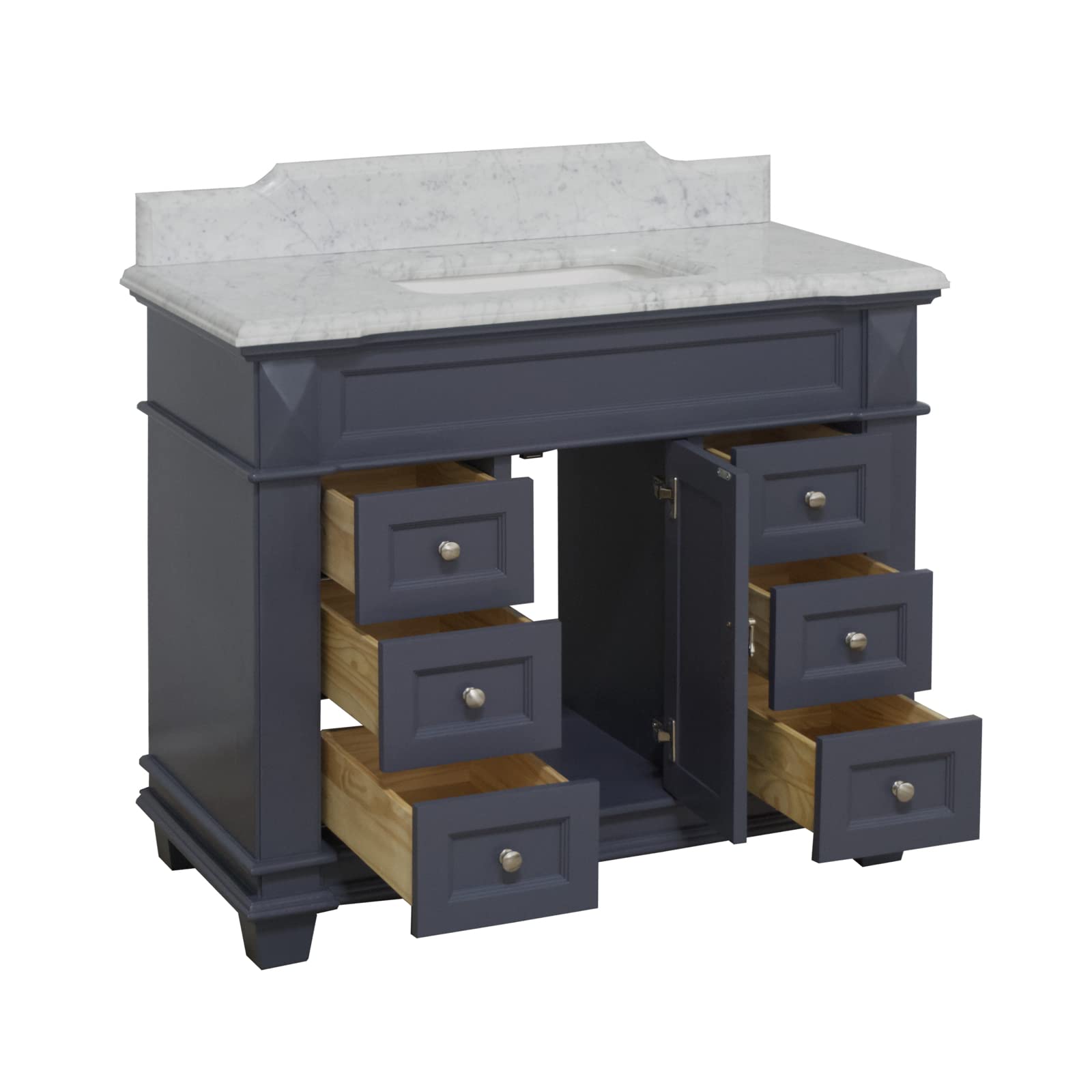 Elizabeth 42-inch Bathroom Vanity (Carrara/Royal Blue): Includes Royal Blue Cabinet with Authentic Italian Carrara Marble Countertop and White Ceramic Sink