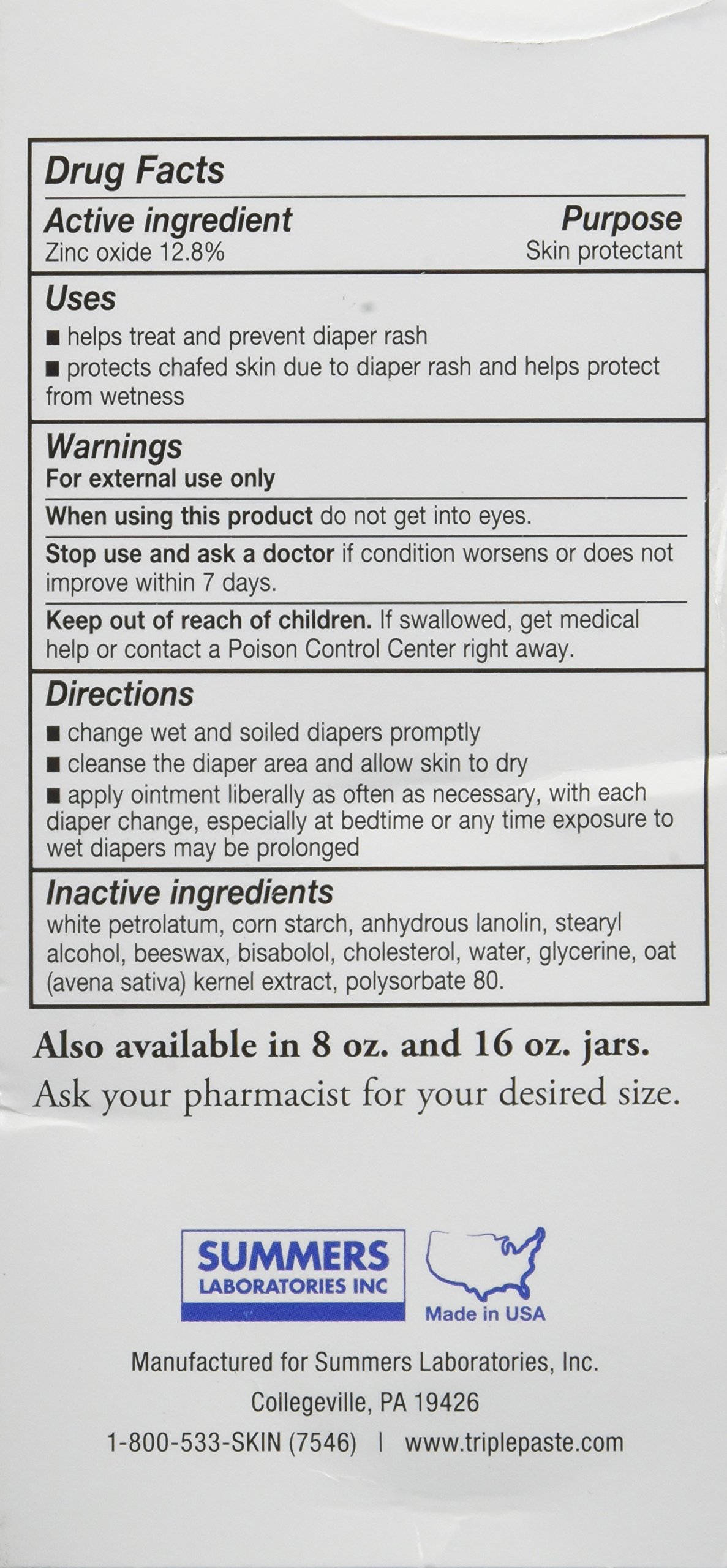 Triple Paste Diaper Rash Cream, Hypoallergenic Medicated Ointment for Babies, 2 oz (Pack of 3)