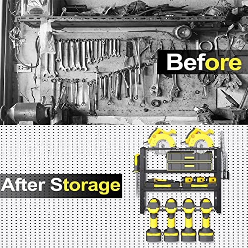 EAXCK Power Tool Organizer, Garage Tool Storage, Drill Holder Wall Mount, Heavy Duty Metal Tool Shelf Cordless Drill Workshop Rack 4 Layers with Screwdriver Holder, Father's Gift
