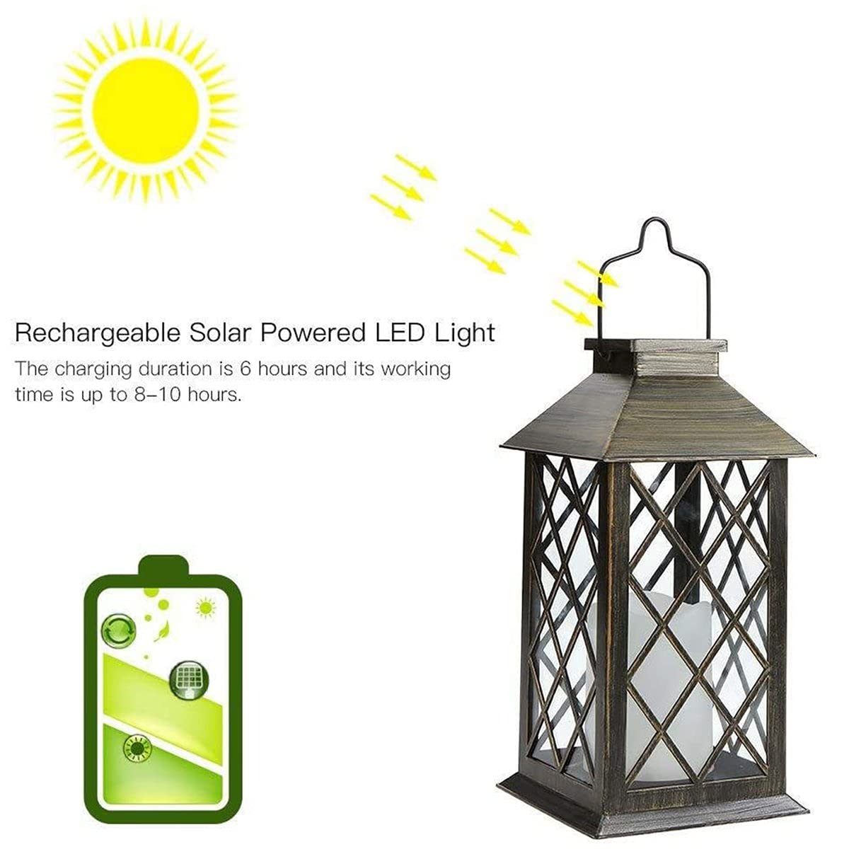 Solar Lantern NB-4 Solar Lantern Hanging Lanterns Waterproof LED Flickering Flameless Candle Mission Outdoor Garden Decorative Lights - Bronze 34.5x14x14cm
