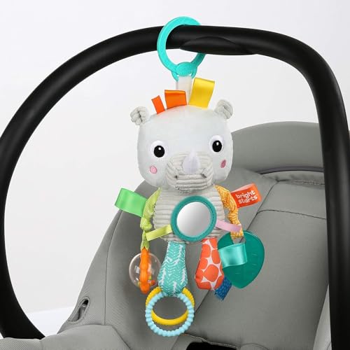 Bright Starts Rhino Playful Pals Take-Along BPA-Free Stroller Baby Toy, Age Newborn+