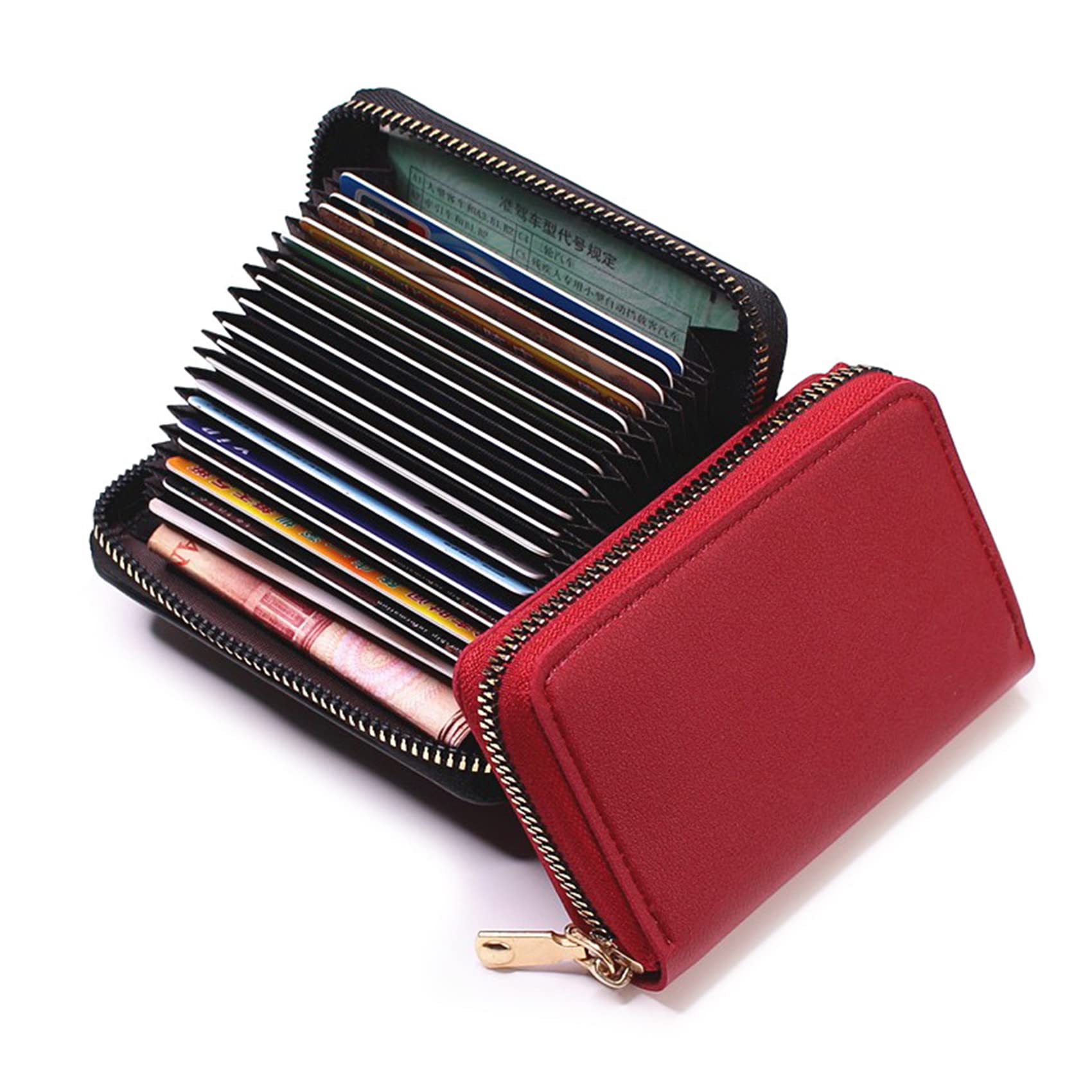 Bayetss Small Leather Zipper Card Case Coin Change Wallet Small Wallets for Women Men Zipper Card Organizer,red