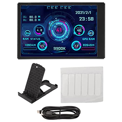 Computer Temp Monitor, Mini Screen IPS Full View Display USB Type C Interface PC Temperature Display 3.5in for Home(Black)