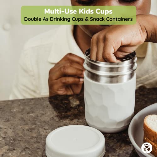 WeeSprout 2-in-1 Drinking Cups for Kids, Durable 304 Stainless Steel Cups, Silicone Straws with Straw Stoppers, Premium Hard Plastic Twist Lids, Easy-Grip Sleeves, Set of 4 Dishwasher Safe Kid Cups