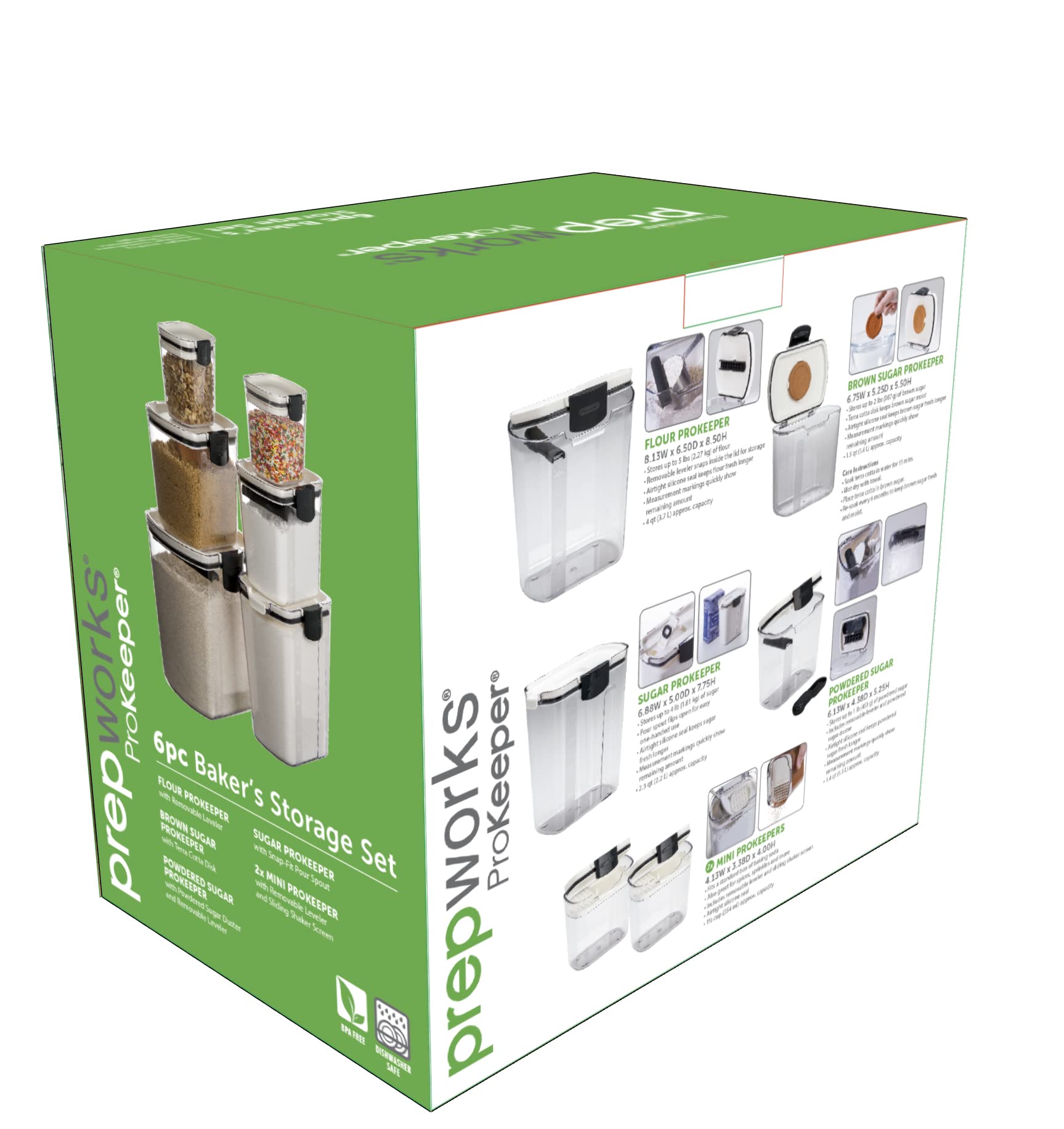 Progressive ProKeeper Baker's Airtight Kitchen Storage Canister Container Set for Flour, Sugar & More, Keeps Ingredients Fresh, with Accessories (Black, 6- Piece)