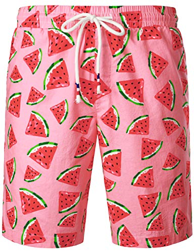 JOGAL Men's Fun Fruit Printed Short Sleeve Button Down Hawaiian Shirt Suits XX-Large Pink