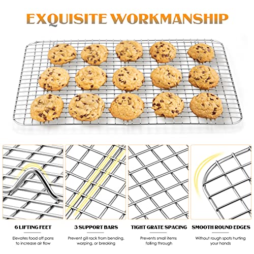 Cooling Rack Set of 2, E-far 1/2 Sheet Baking Racks for Oven Cooking Roasting Grilling, Stainless Steel 16.6β x 11.6β Wire Rack for Cookie Cake Bacon Meat Resting, Non-toxic Metal & Dishwasher Safe