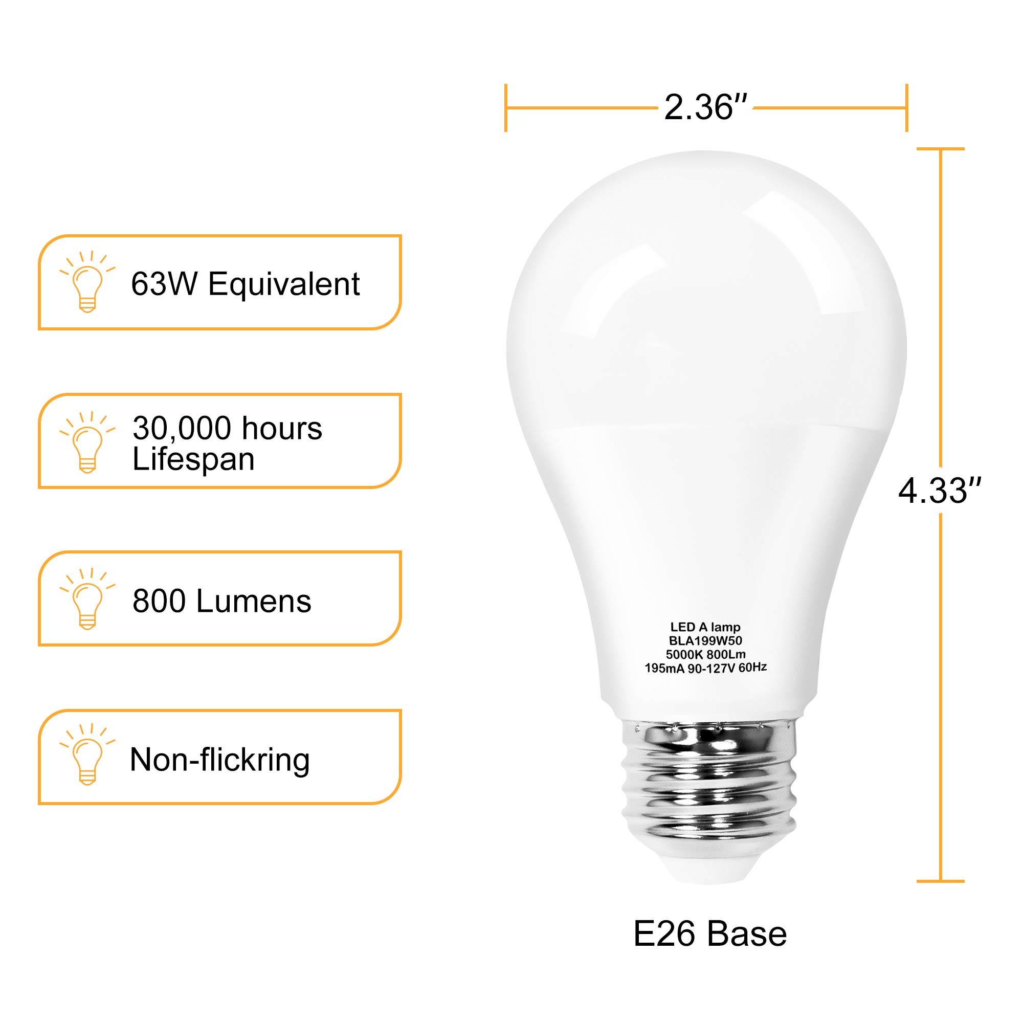 BEETRO Lighting Led Bulbs A19 9w 5000k 63w Equivalent 800 lumens Daylight Pack of 12pcs