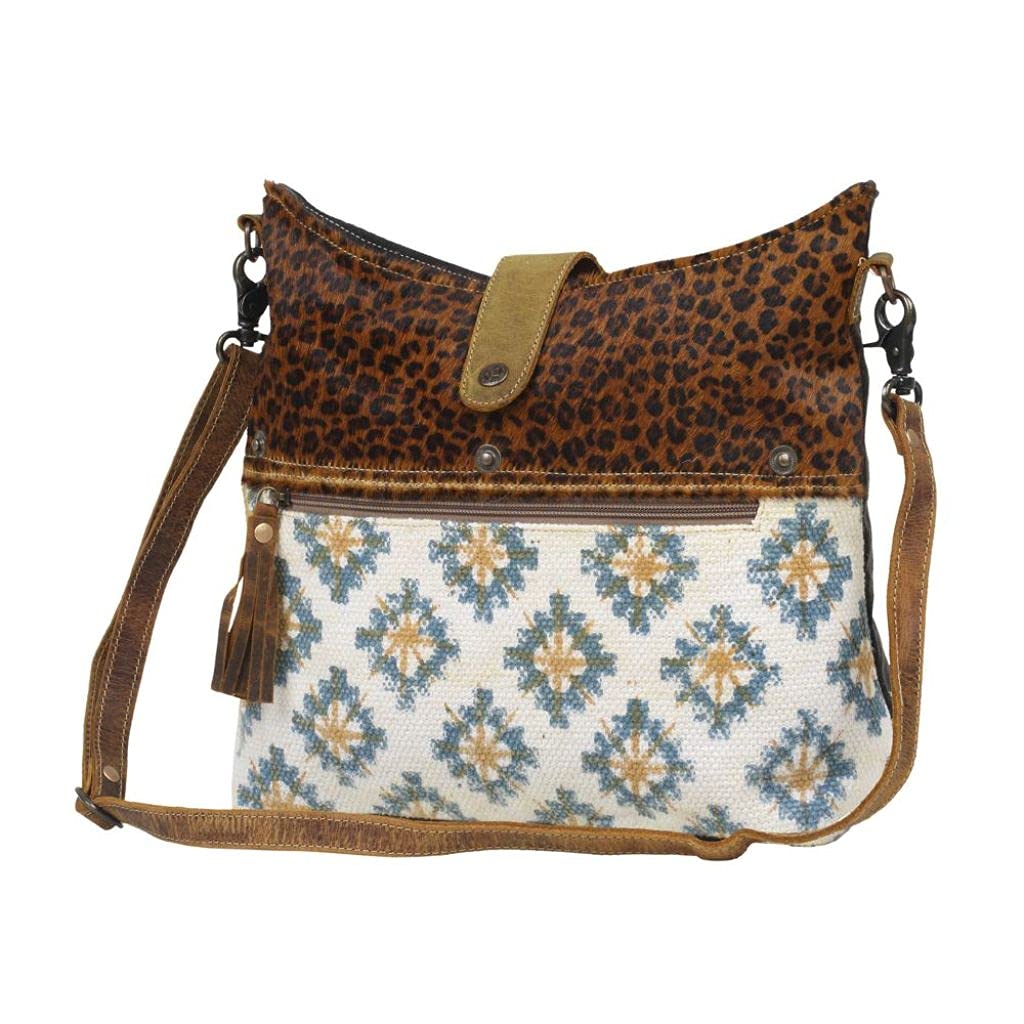 Myra Bag Bounce Back Shoulder Bag Upcycled Canvas, Rug, Leather & Cowhide S-2626